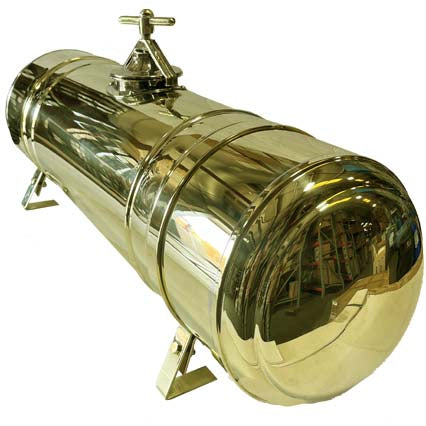 Polished brass fuel tanks with spun ends by The Brassworks