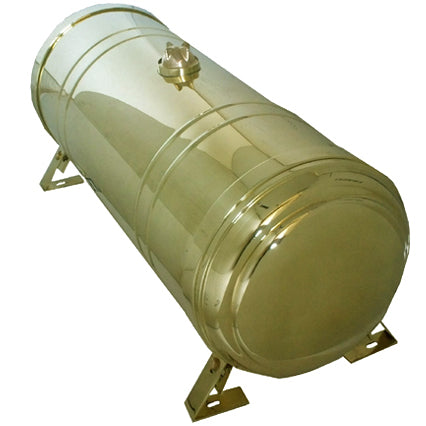 Polished brass fuel tanks with spun ends by The Brassworks