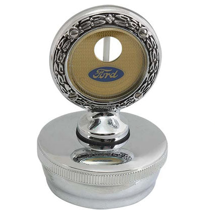 1928-1929 Ford Model A radiator locking cap with wreath face motometer ...